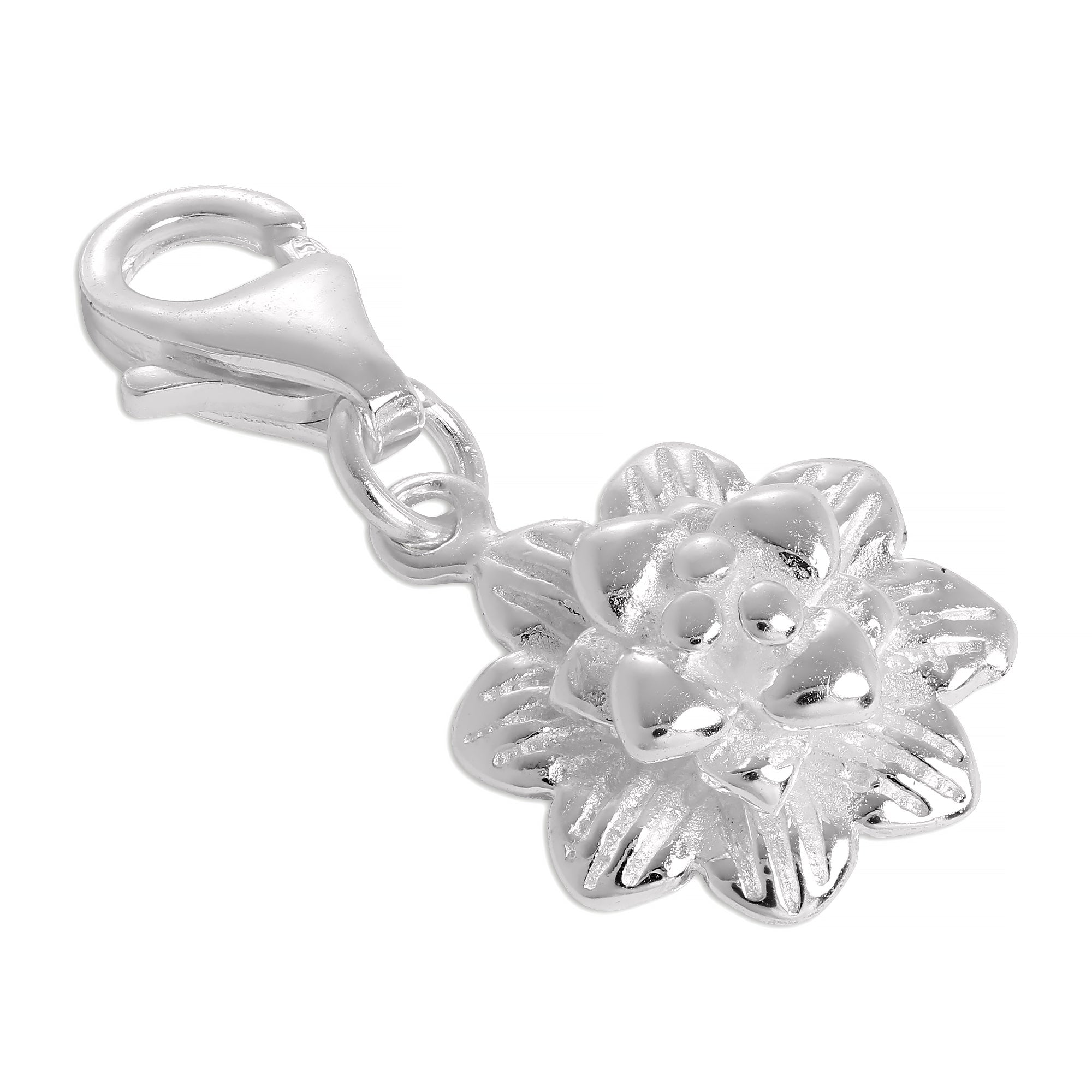 Sterling Silver Flower Head Clip on Charm | TheCharmWorks